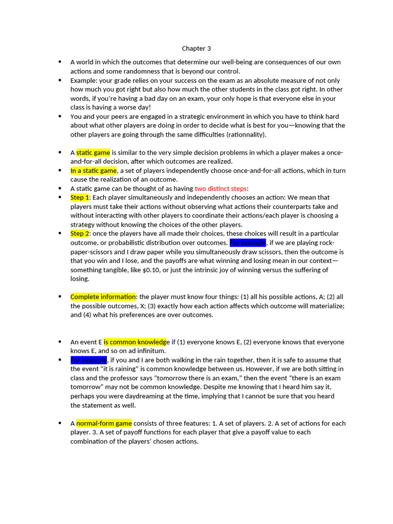 Chapter 3 Game Theory | PDF