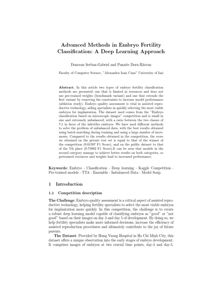 EmbryoP1 (1) - Advanced Methods in Embryo Fertility Classification: A Deep Learning Approac | PDF