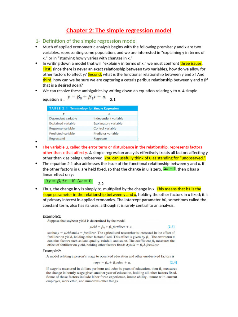 Chapter 2 econometrics | PDF Chapter 2 econometrics | PDF