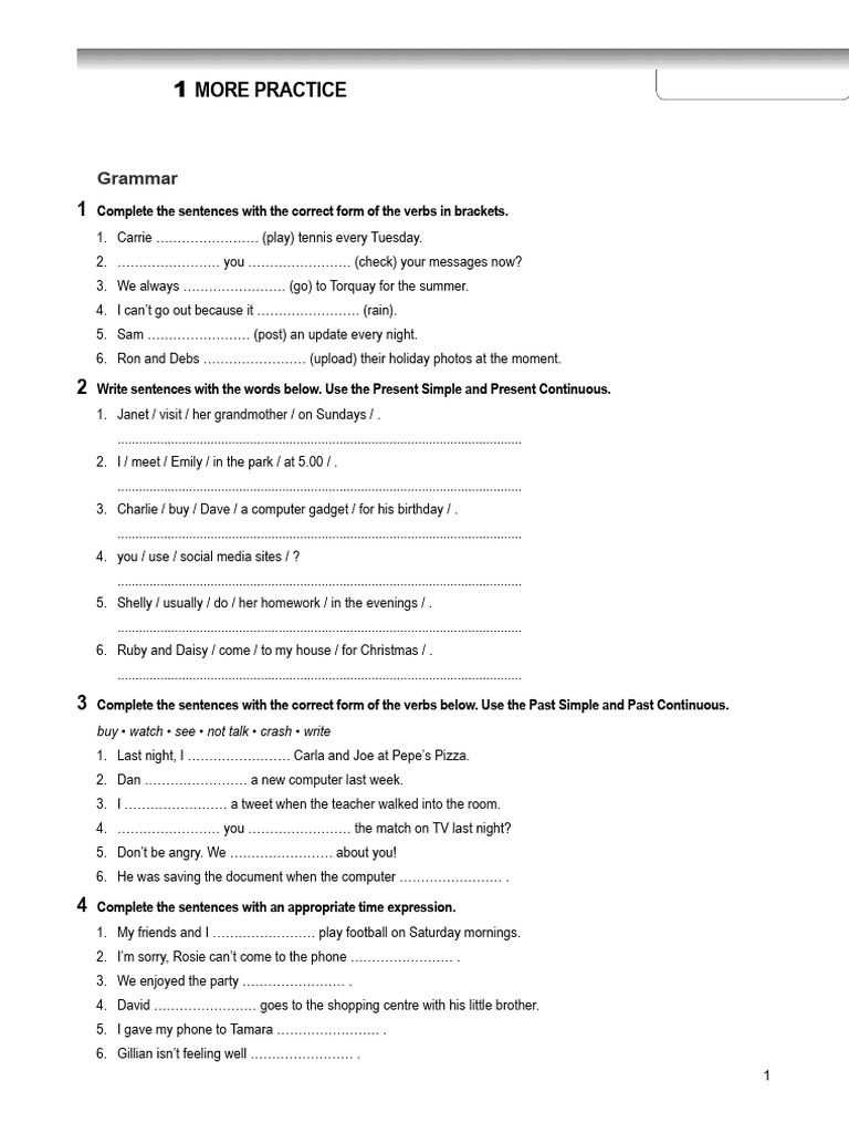 Grammar Practice: Verb Forms Exercise | PDF | Linguistics