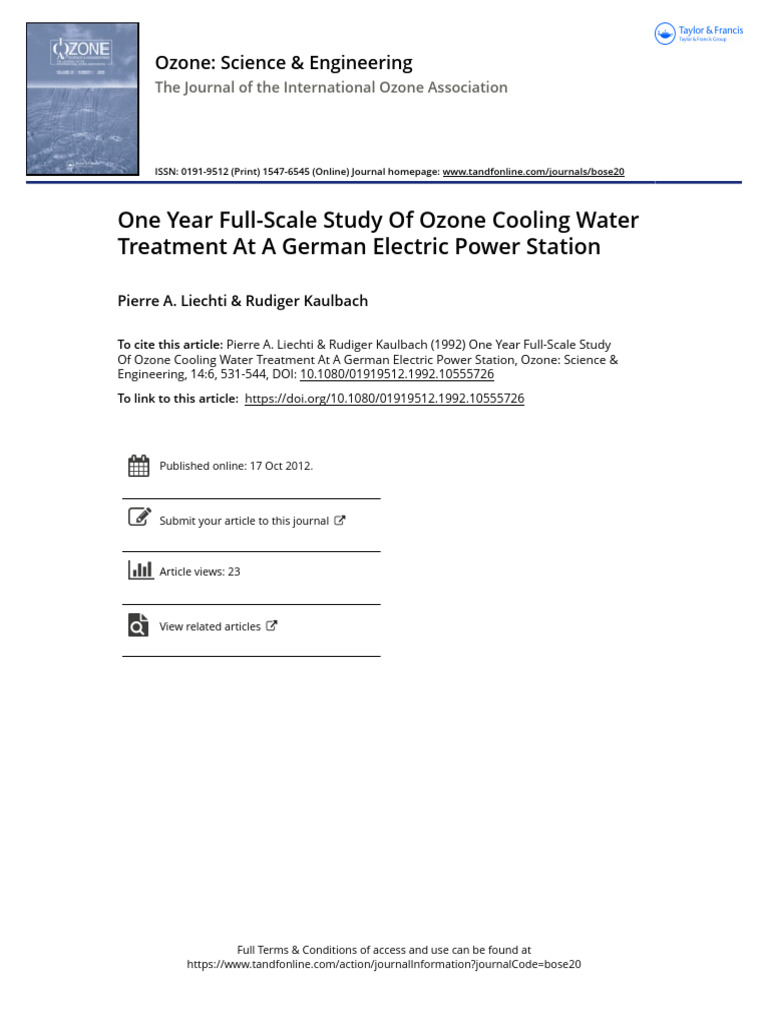 09-One Year Full-Scale Study of Ozone Cooling Water Treatment at A ... 09-One Year Full-Scale Study of Ozone Cooling Water Treatment at A ...