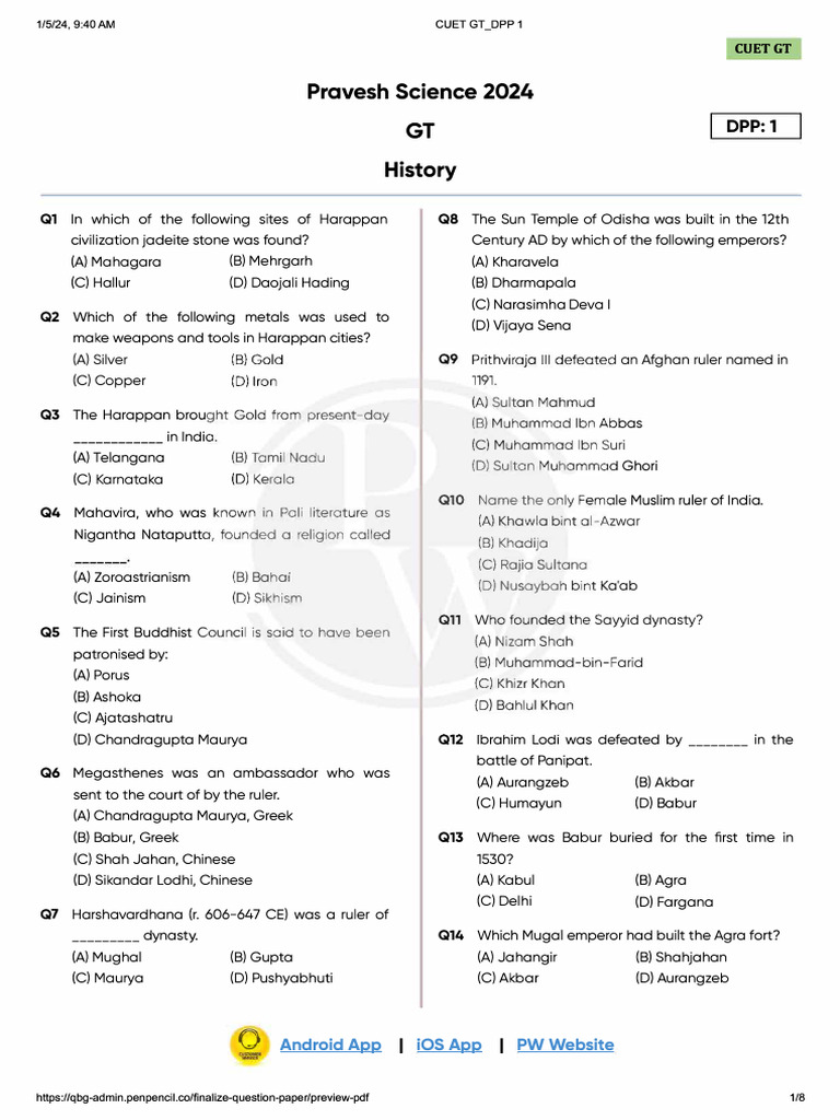 History - DPP 01 - Pravesh Science 2024 | PDF | Indian Independence Movement | Indian Nationalism