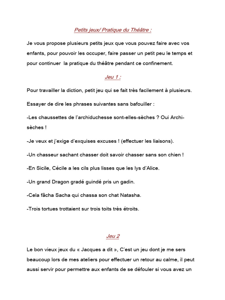 Petits Jeux Theatre Confinement | PDF