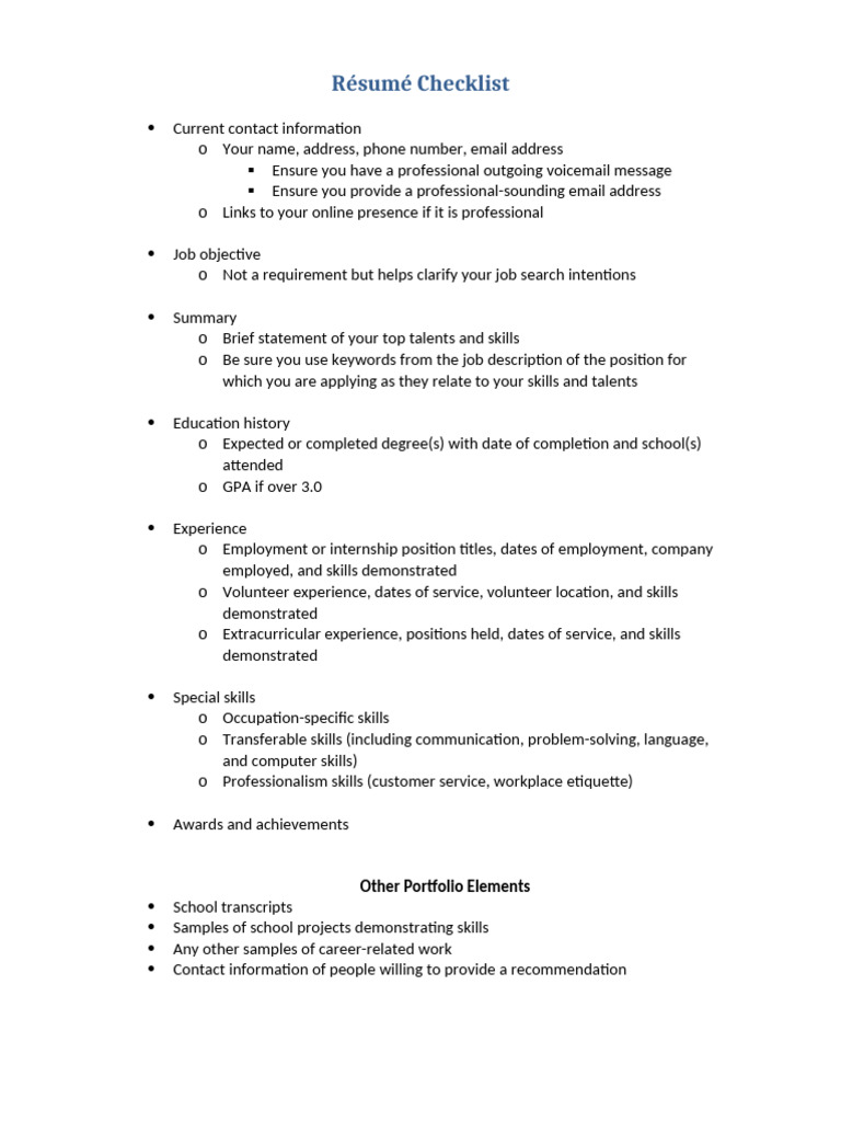 Resume Checklist | PDF
