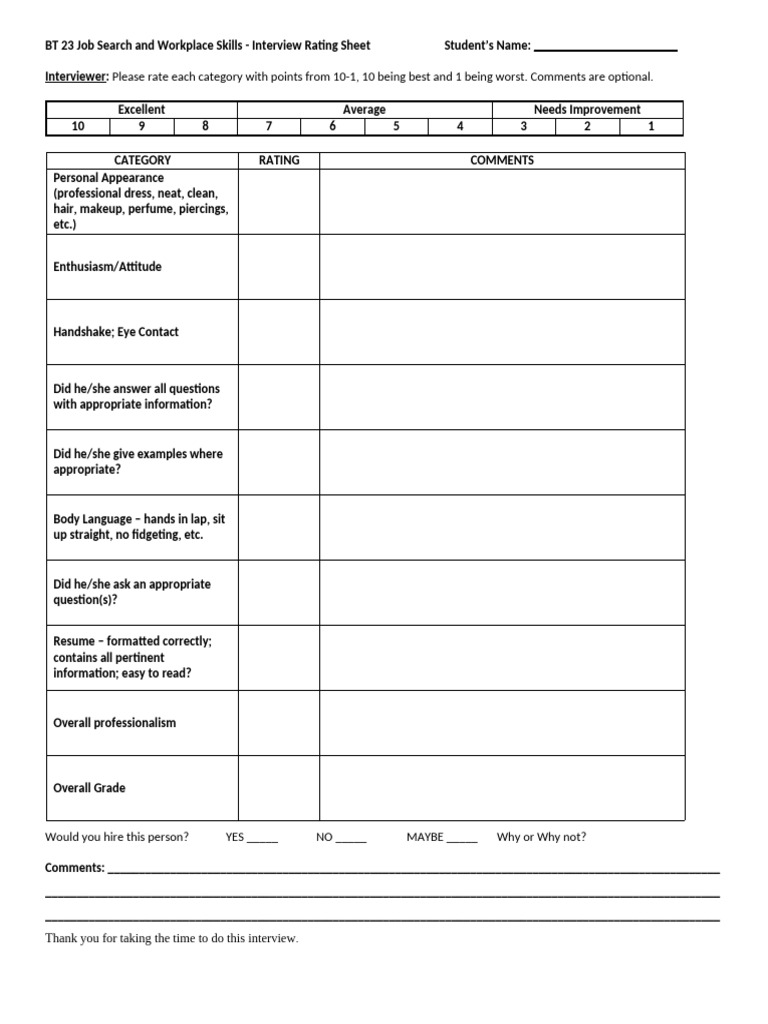 Interview Rating Sheet-1 | PDF