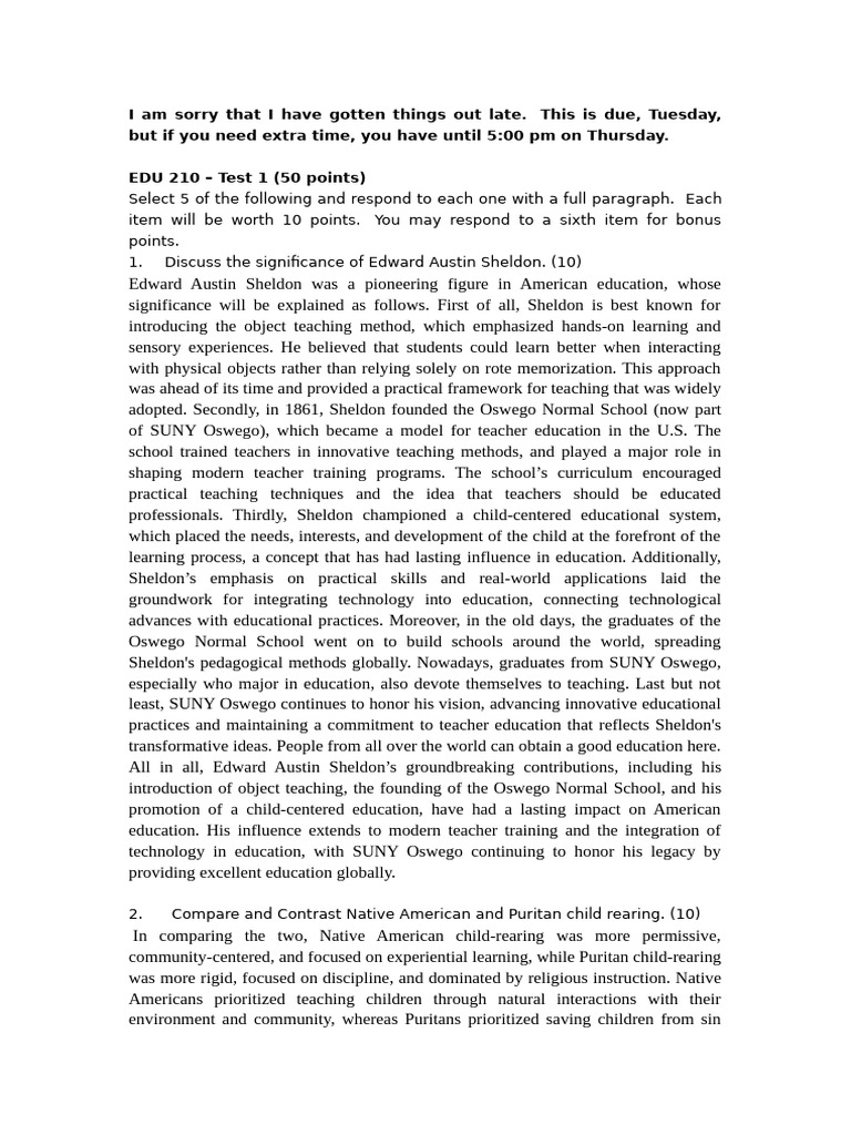 Edu 210 Exam 1 | PDF