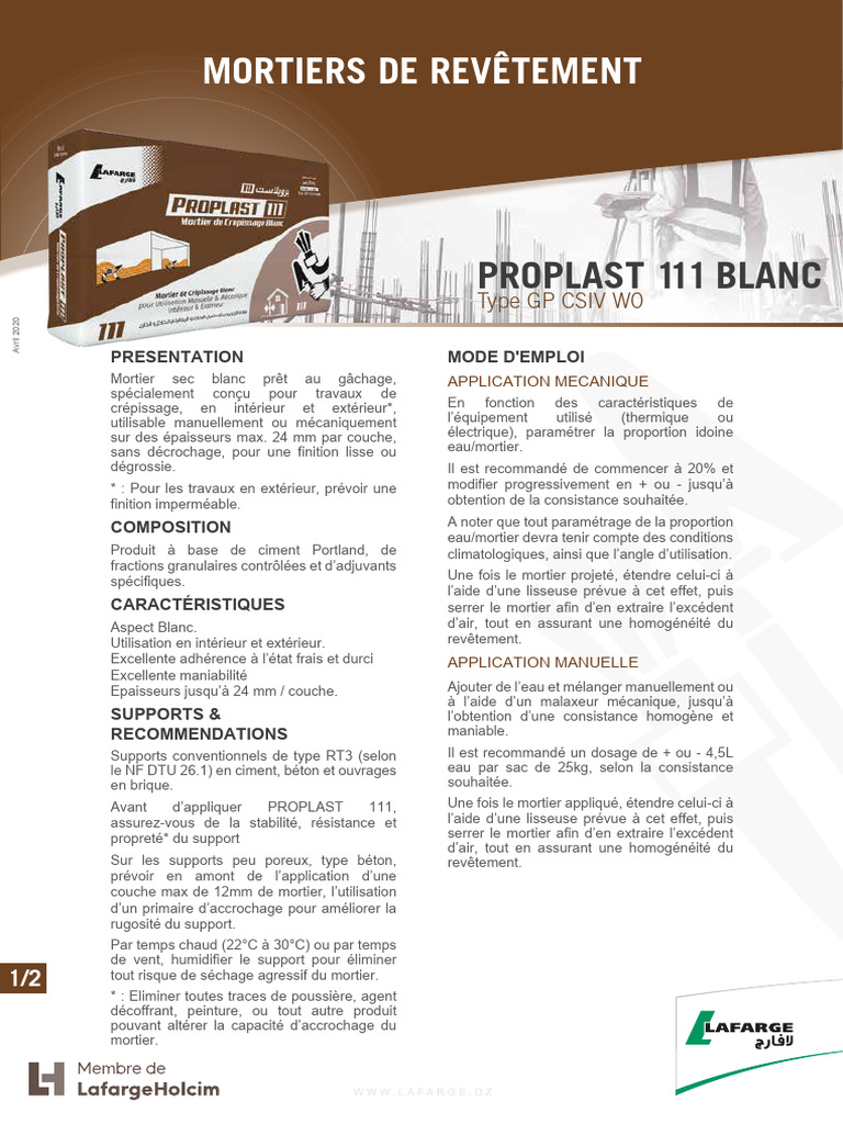 Mortier Fiche Technique 111 | PDF