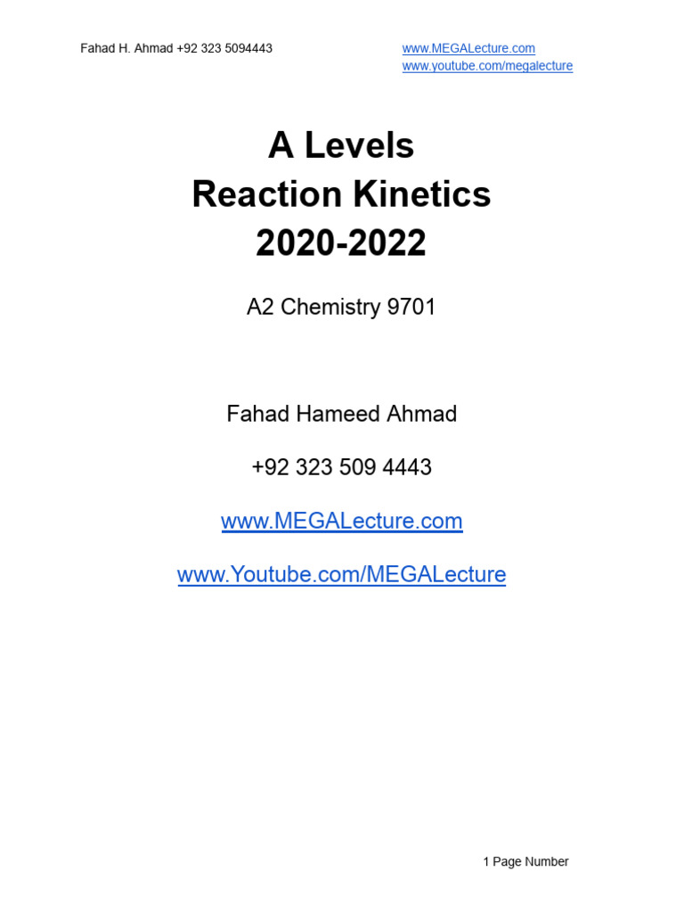 A2 Reaction Kinetics 2020-2022 | PDF