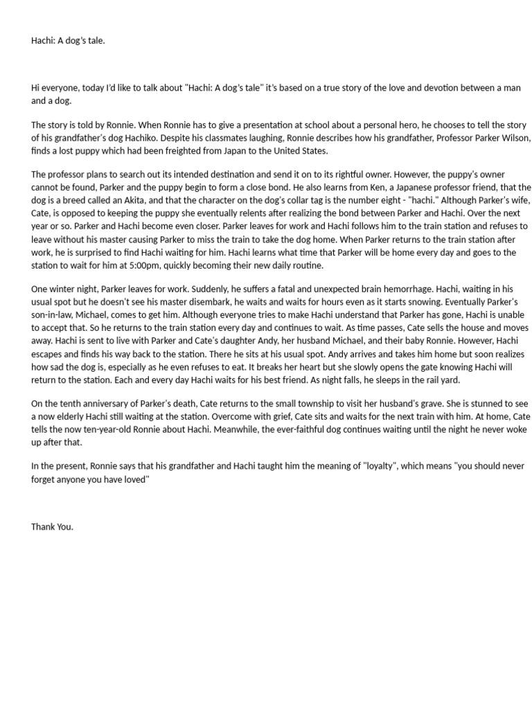 Hachi A Dog's Tale | PDF