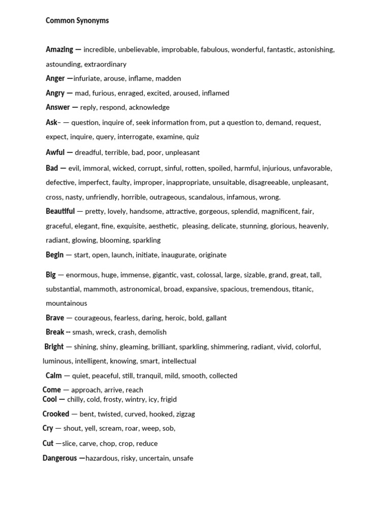 Common Synonyms | PDF