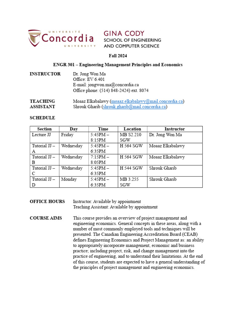 ENGR 301 - Course Outline - Fall 2024 - v2 | PDF | Plagiarism | Project ...