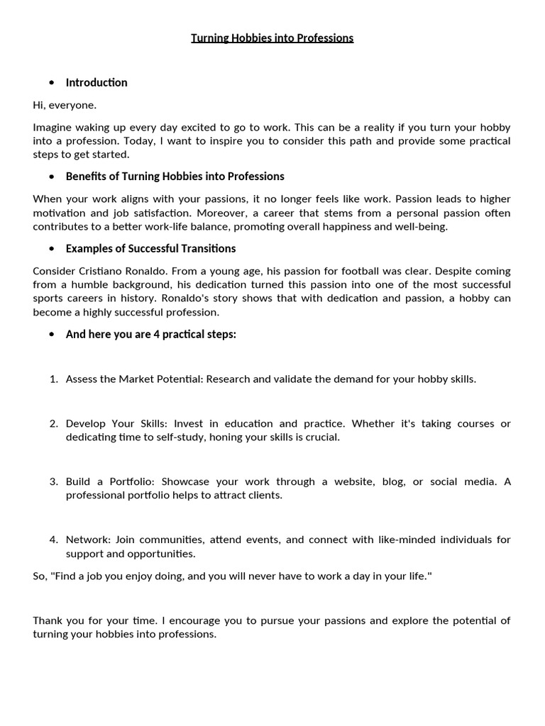 Turning Hobbies Into Professions | PDF