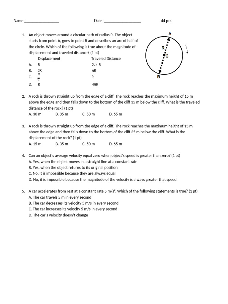 Physics 1 Unit 1 Retake | PDF