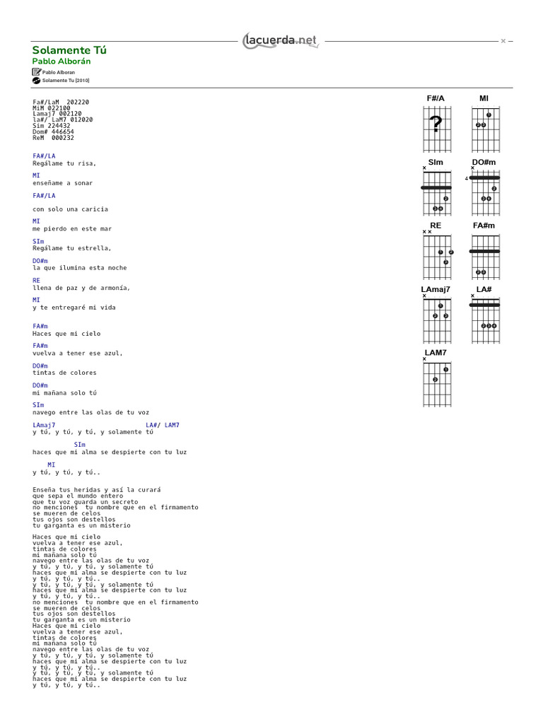 SOLAMENTE TU, Pablo Alborán_ Acordes | PDF