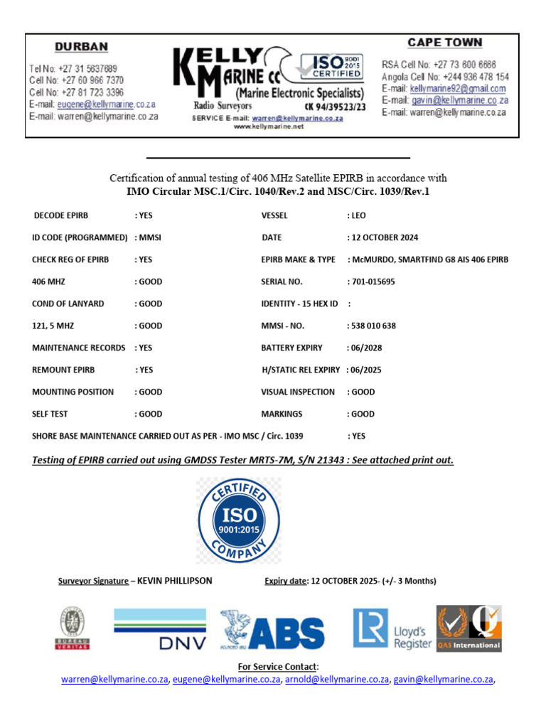 Leo - Epirb 1 - GMDSS - 12 October 24 | PDF