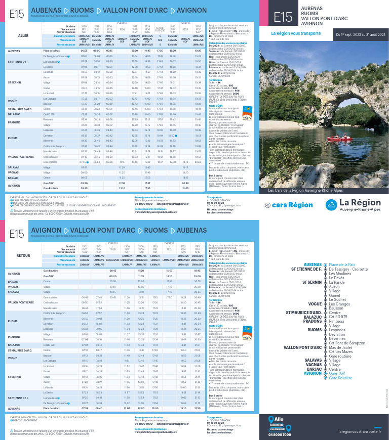 Rara Ardeche - Fiche Horaires 2023 E15 | PDF