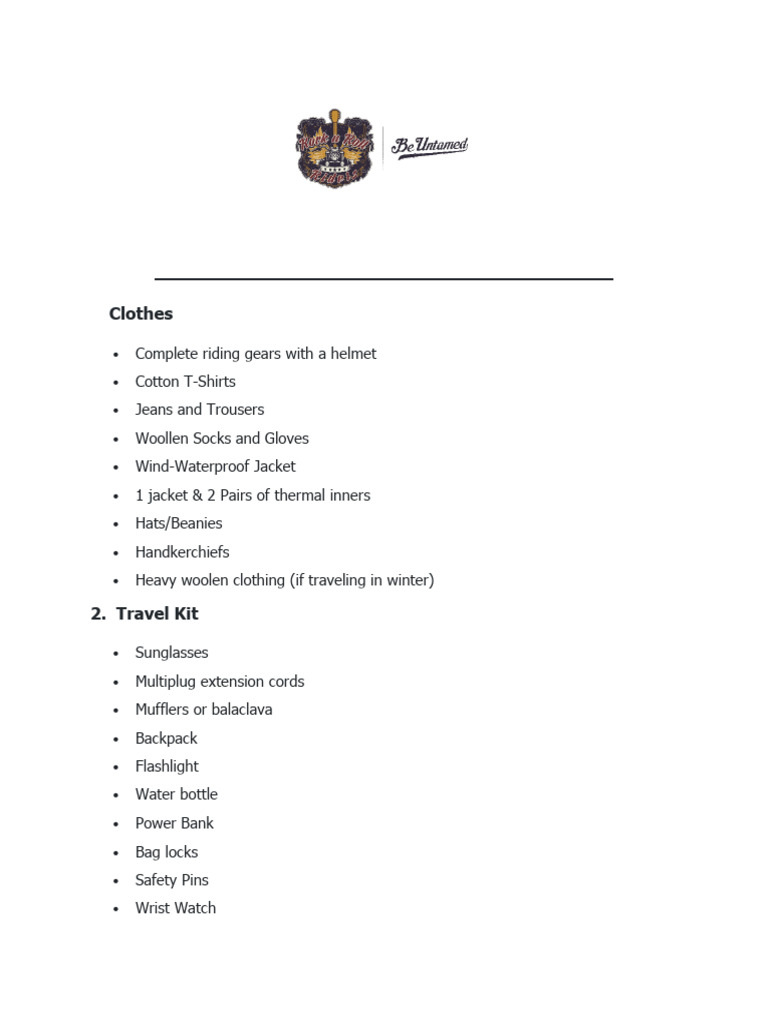 RNR Doc - Things To Carry | PDF