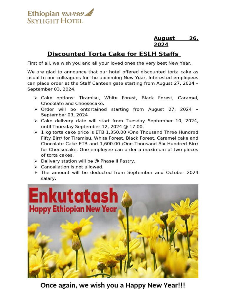 Discounted Cake Notice - Ethiopian New Year | PDF