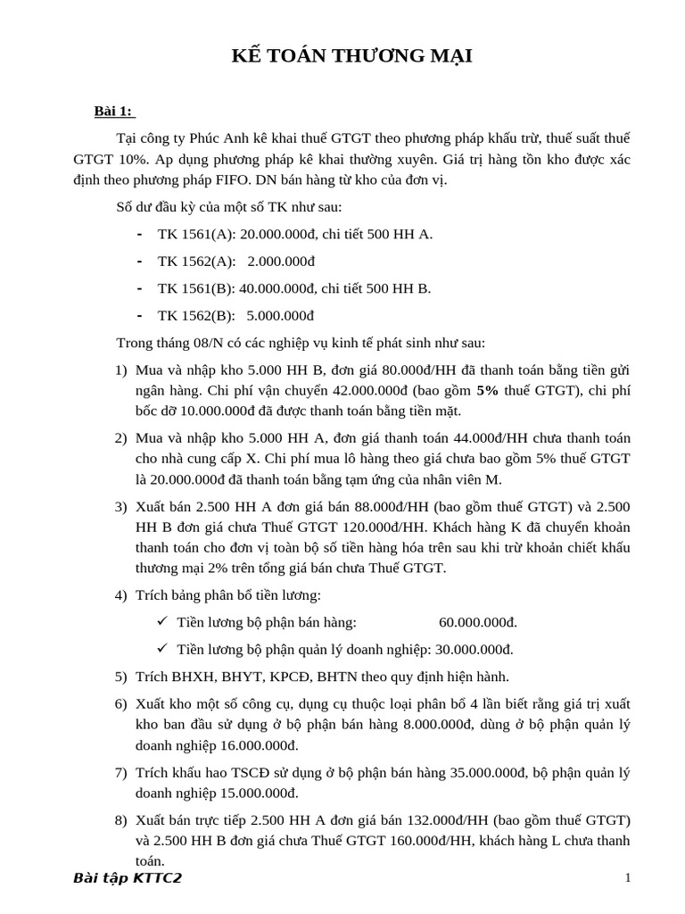 KTTC2-Bài tập | PDF