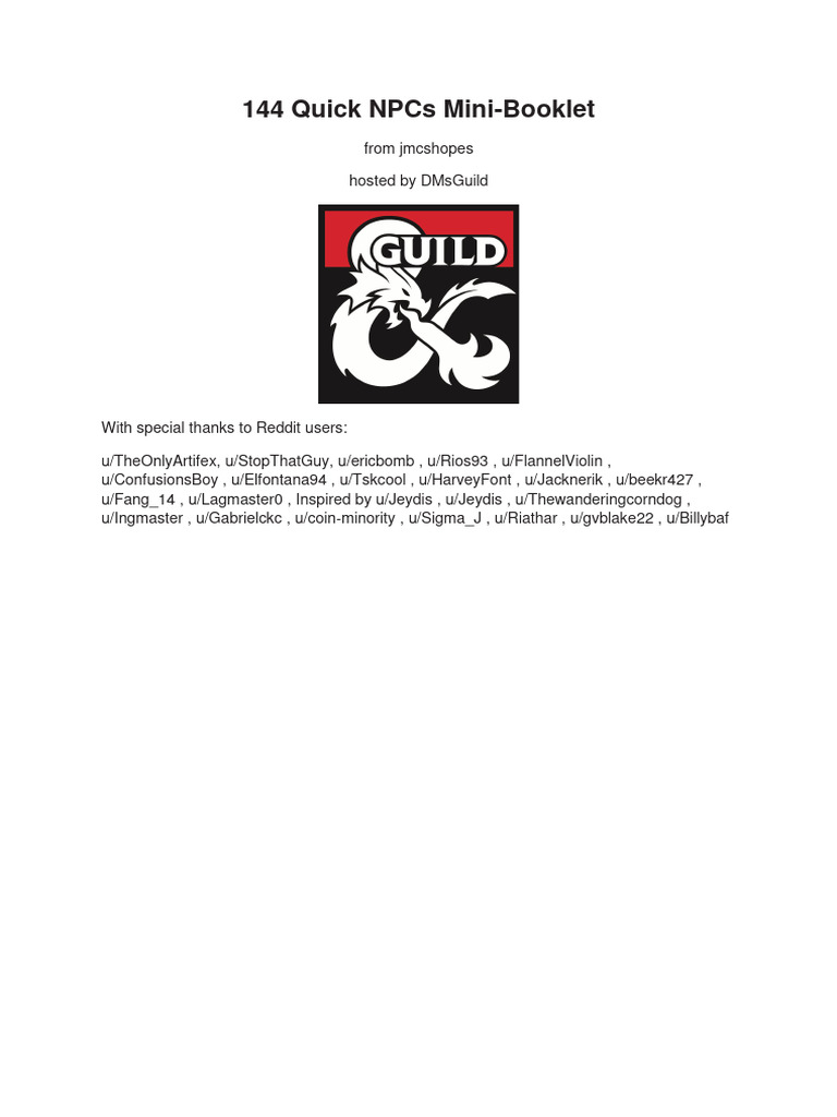 4 144 Quick NPCs Mini Booklet | PDF