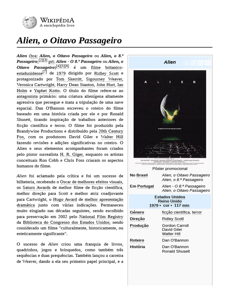 Alien, o Oitavo Passageiro | PDF