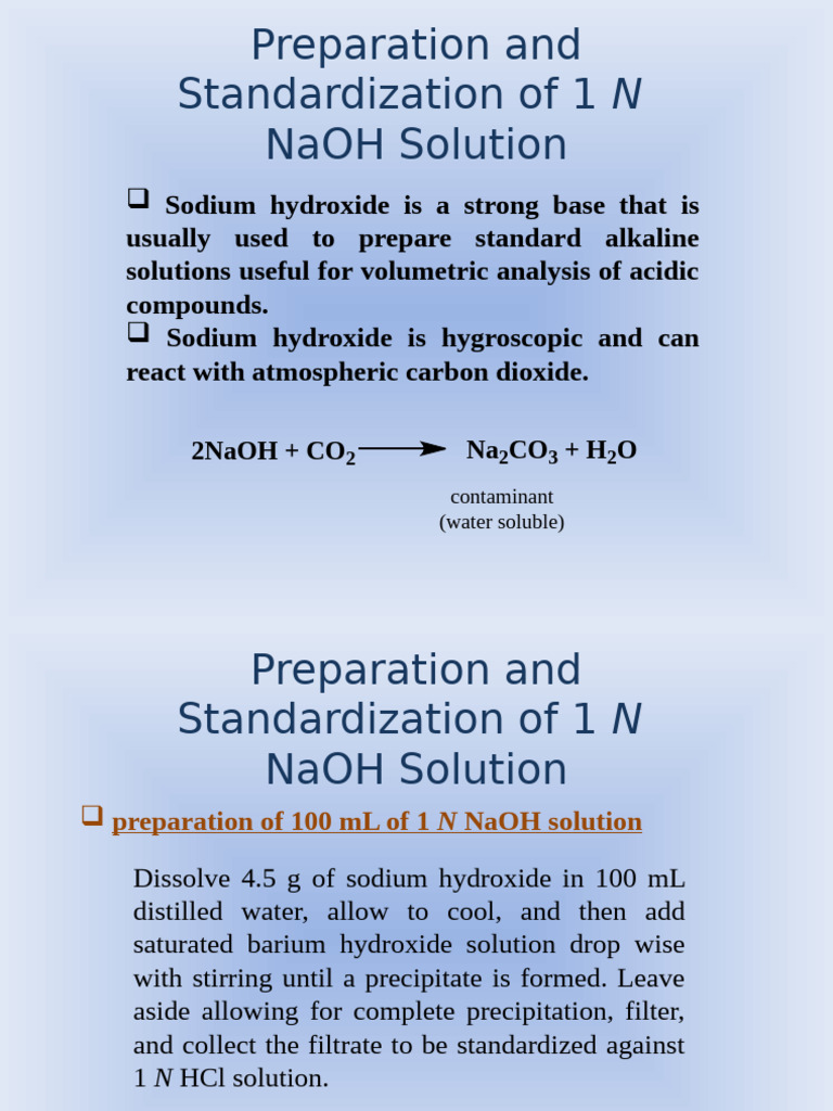 Preparation and Stand. of 1 N NAOH | PDF