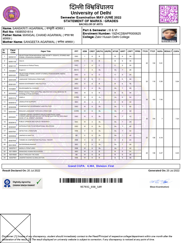 Sankriti Marksheet 2 | PDF