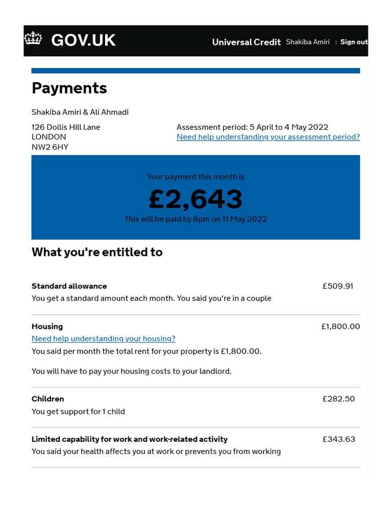 Payments - Universal Credit | PDF