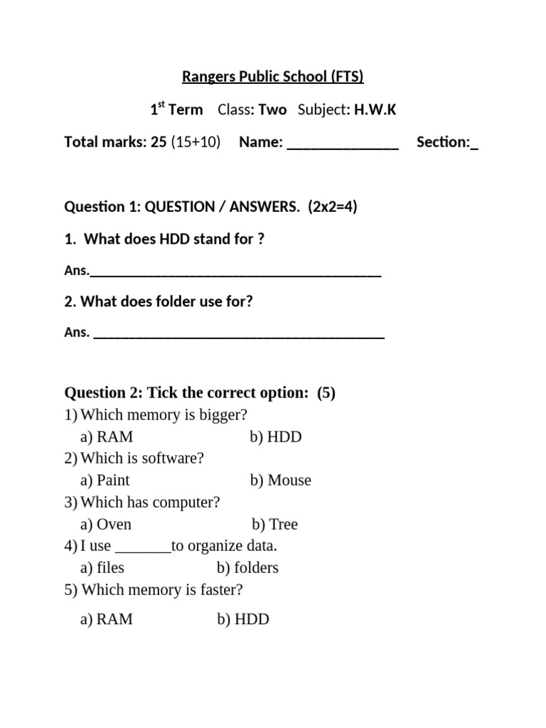 Class 2 PAPER HWK | PDF