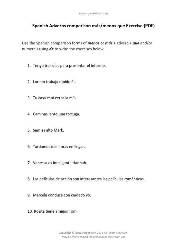 Adverbios Mas Menos Que Adverbs Comparison | PDF