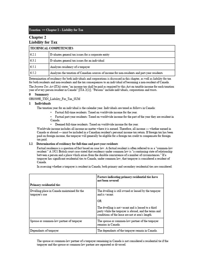 Tax Chapter 2 Liability For Tax | PDF