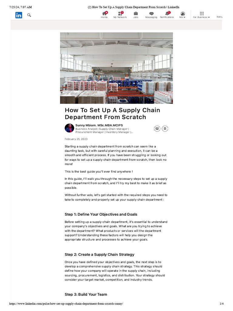 How To Set Up A Supply Chain Department From Scratch _ LinkedIn | PDF