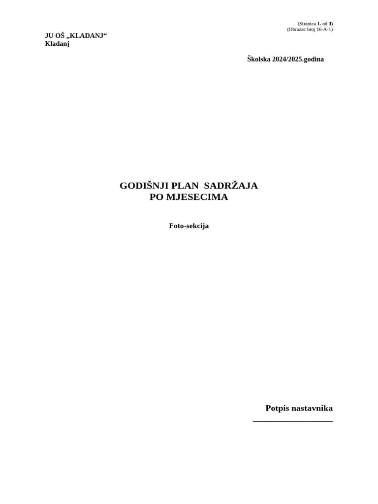 Plan Foto-Sekcija 2024-25 | PDF