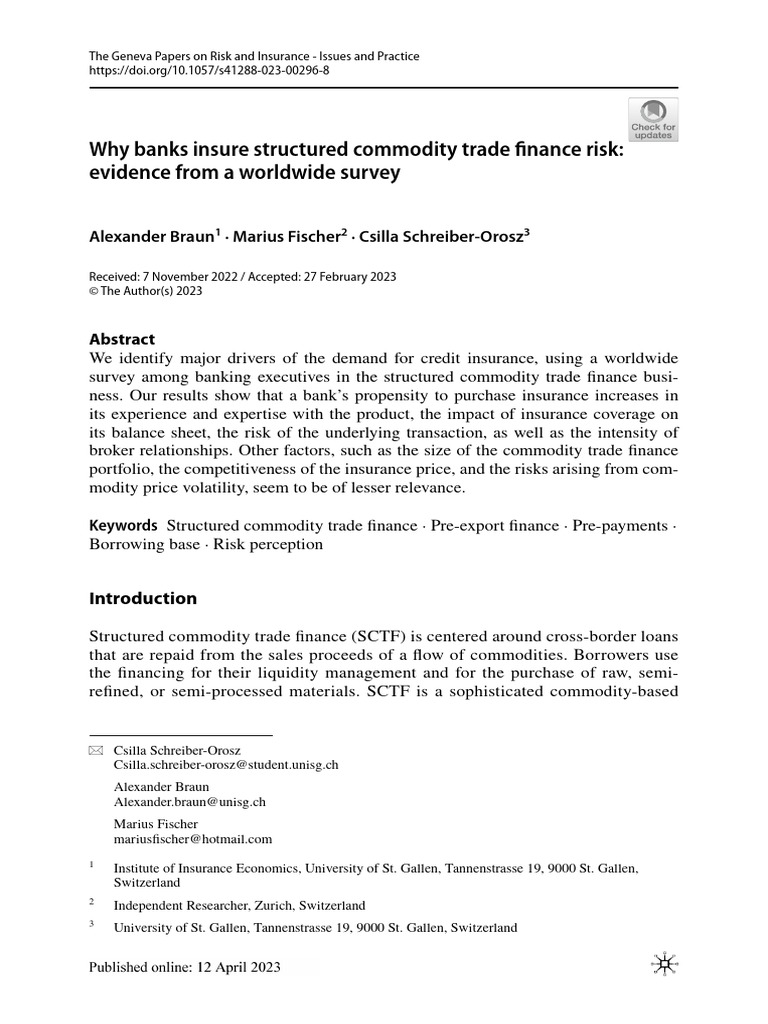 Why Banks Insure Structured Commodity Trade Finance Risk - Evidence ...