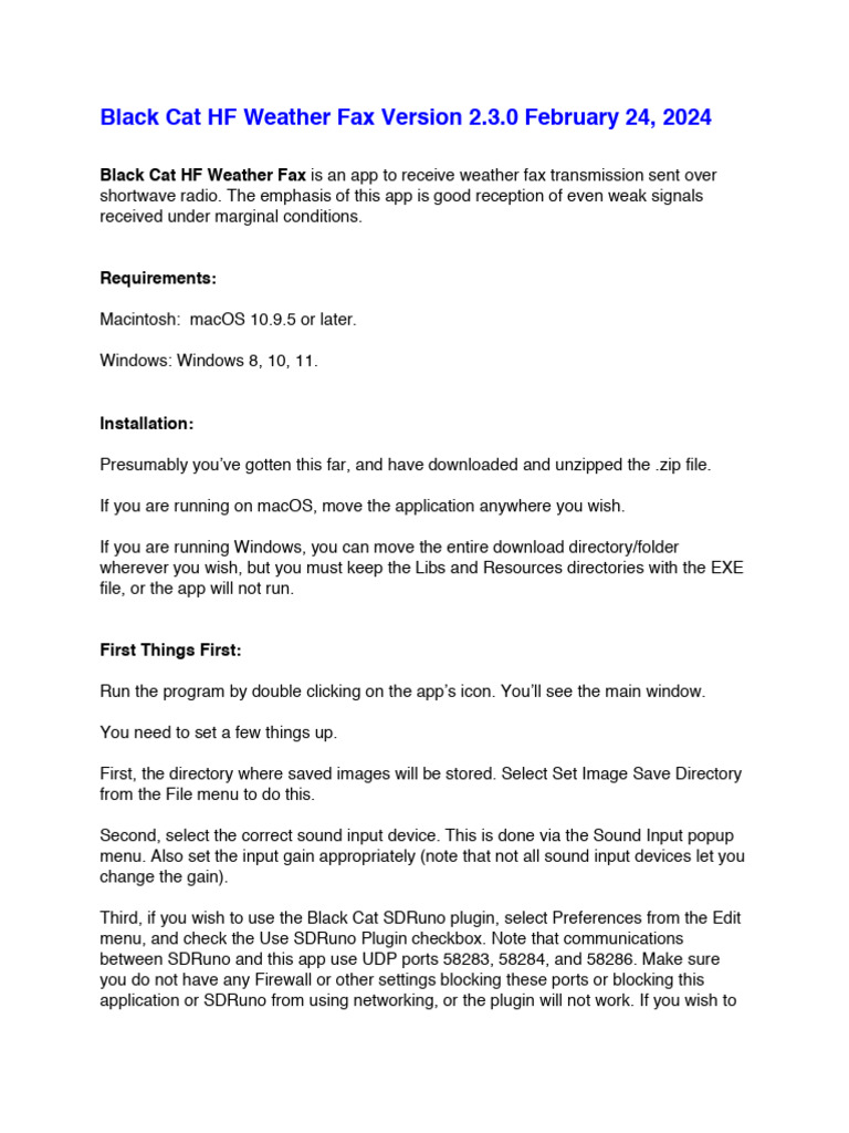 Black Cat HF Weather Fax Docs | PDF