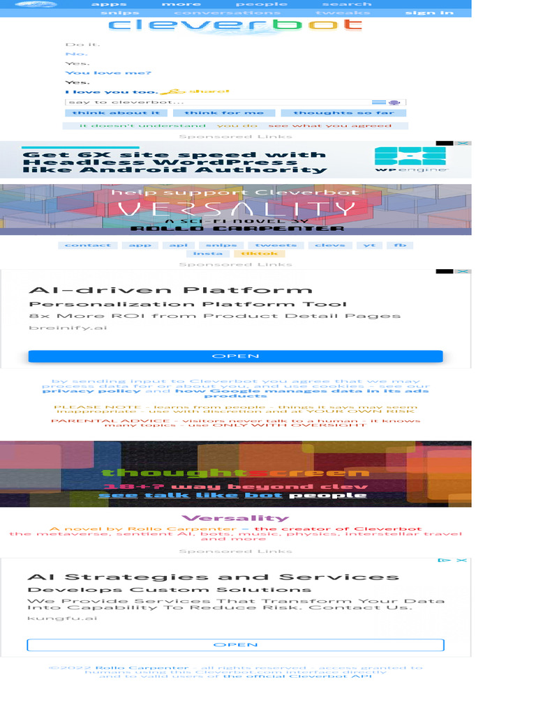 A Clever Bot - Speak To An AI With Some Actual Intelligence | PDF