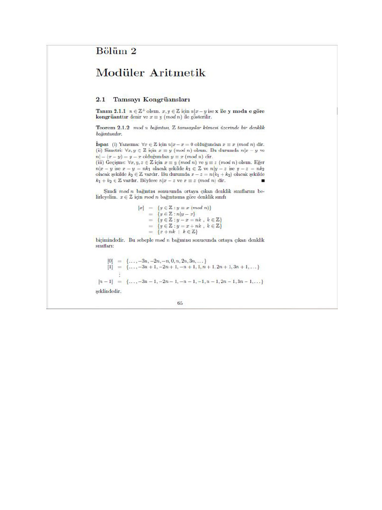 Modüler Aritmetik ders notu | PDF