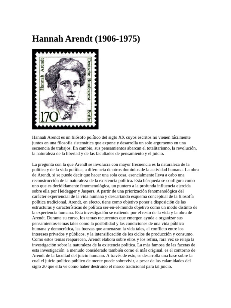 Hannah Arendt (Internet Enciclopedia Philosophy) | PDF