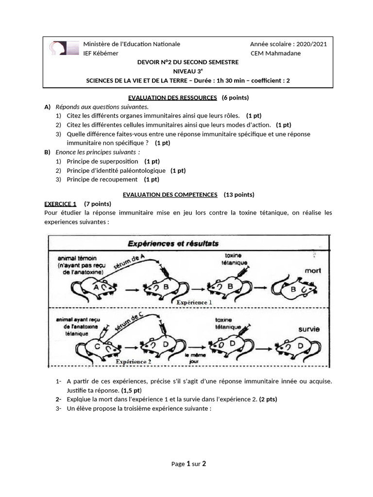 Devoir SVT 3e - Ss | PDF