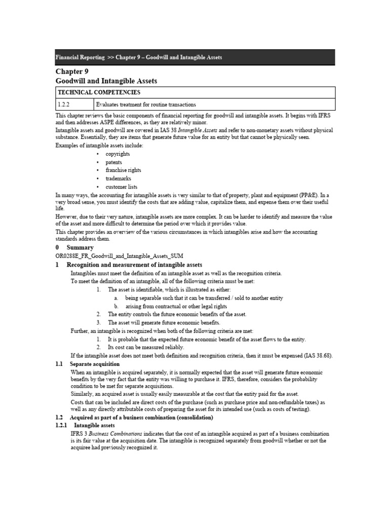 FR Chapter 9 Goodwill and Intangible Assets | PDF