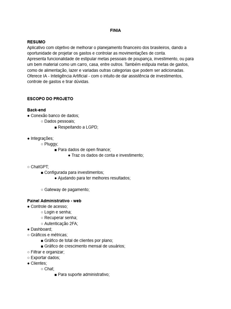 FINIA - Escopo | PDF