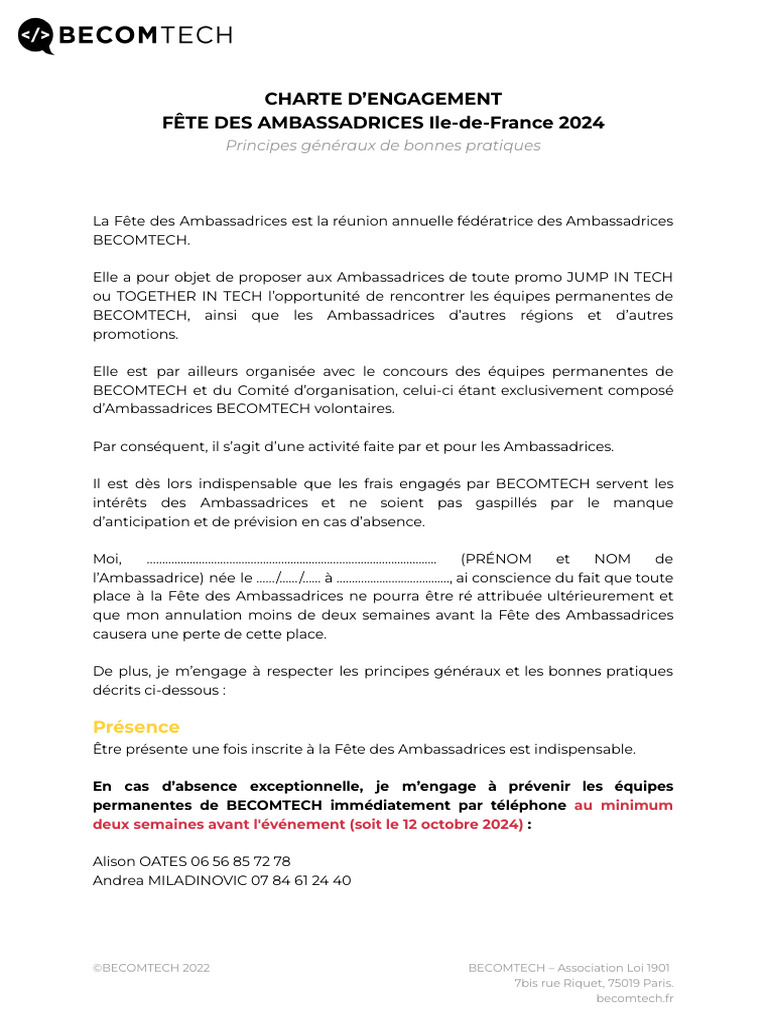 24 04 16 Charte Engagement FDA IDF | PDF