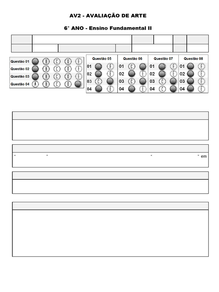 (Arte) Av2 - 6°ano - 2°trimestre - Gabarito | PDF