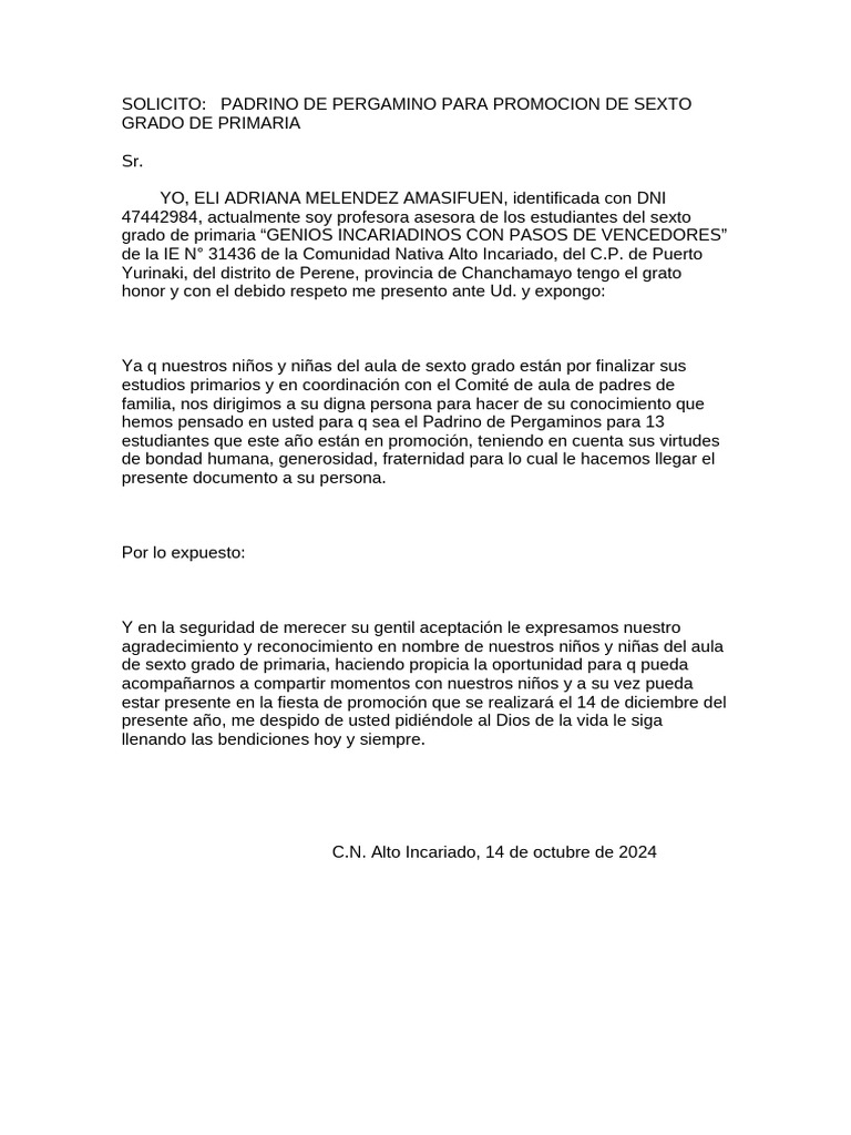 Solicito Padrino para Pergamino | PDF