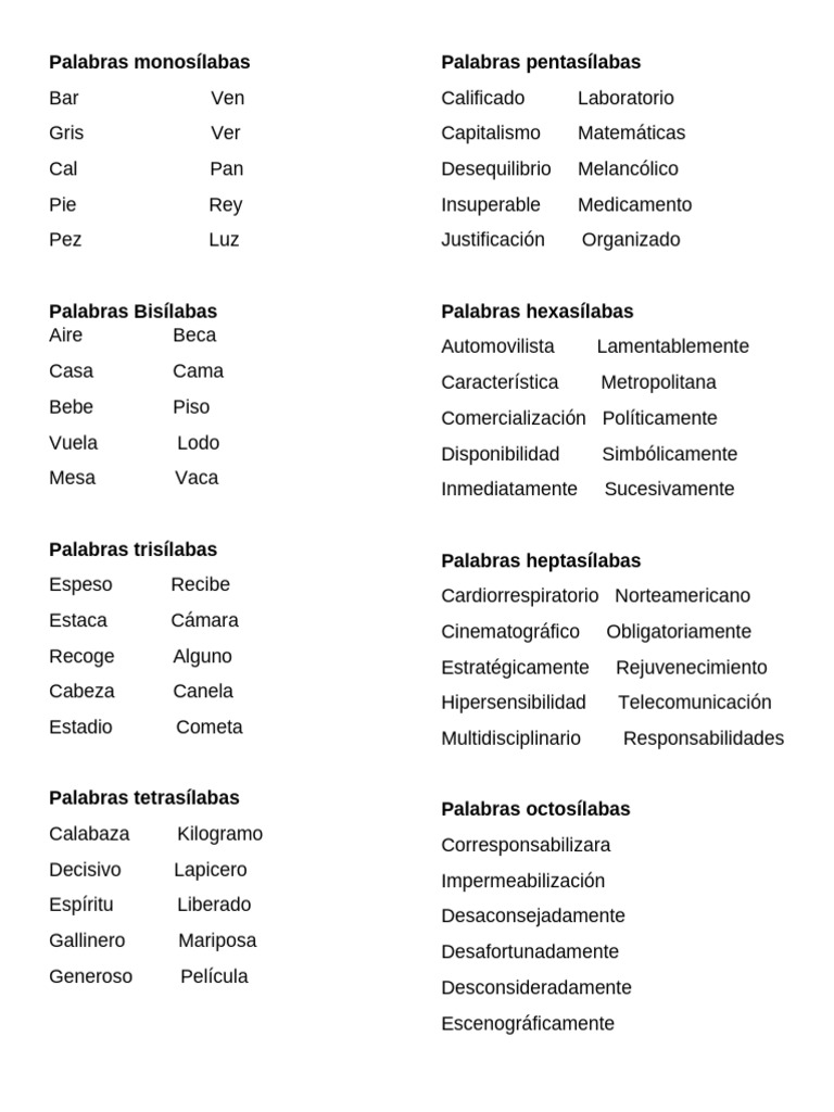 Palabras Monosílabas | PDF