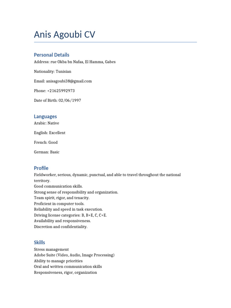 Anis Agoubi CV | PDF