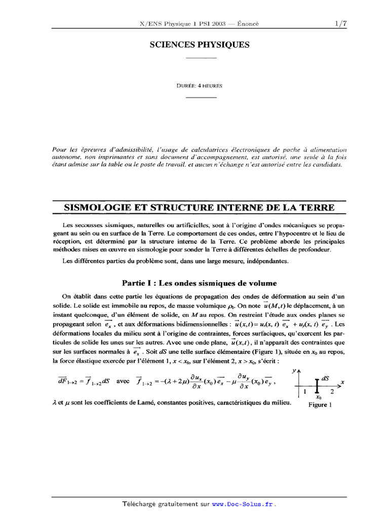 PSI - PHYSIQUE - X - 1 - 2003 - Ondes de Love - Enonce | PDF