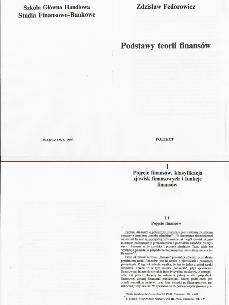 Fedorowicz Z - Podstawy Teorii Finansów | PDF