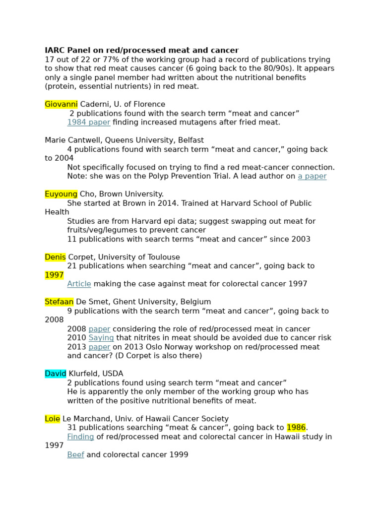 IARC Working Group On Red Meat and Cancer: History of Research | PDF ...