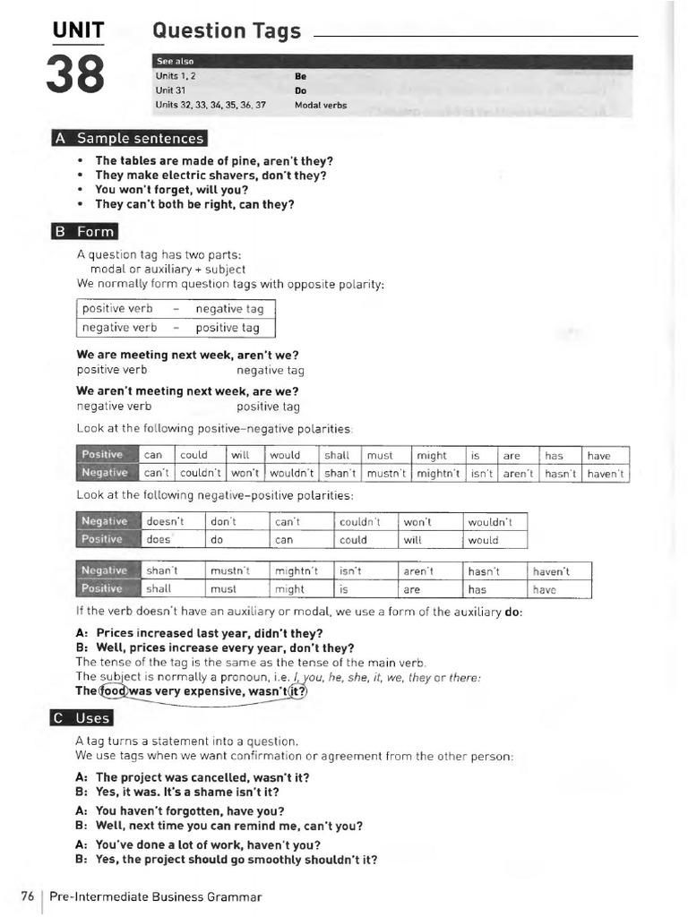 QUESTION TAGS Business - Grammar - Practice | PDF